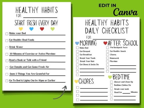 Healthy Habits Checklist Kids Daily Routine Reward Chart - Etsy