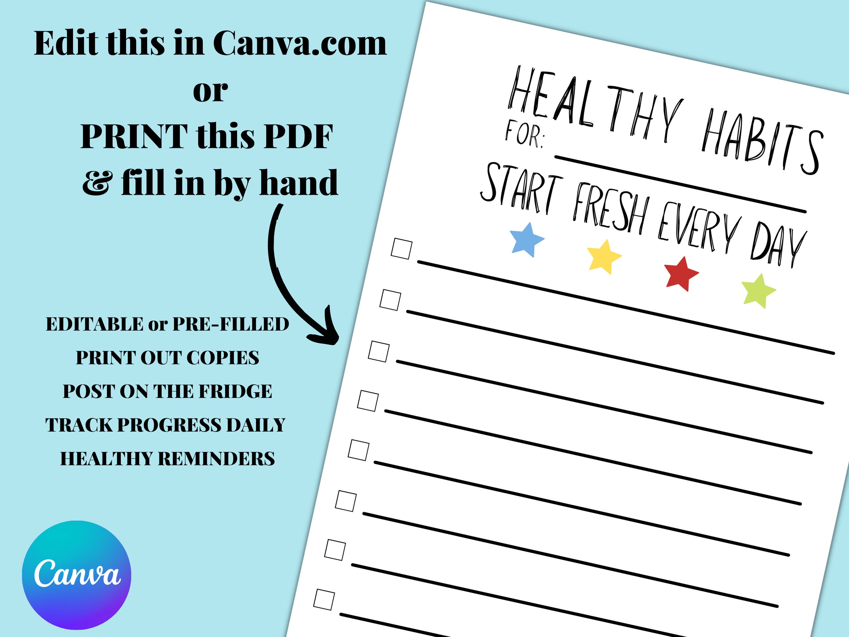 Healthy Habits Checklist, Kids Daily Routine,printable Daily Routine ...