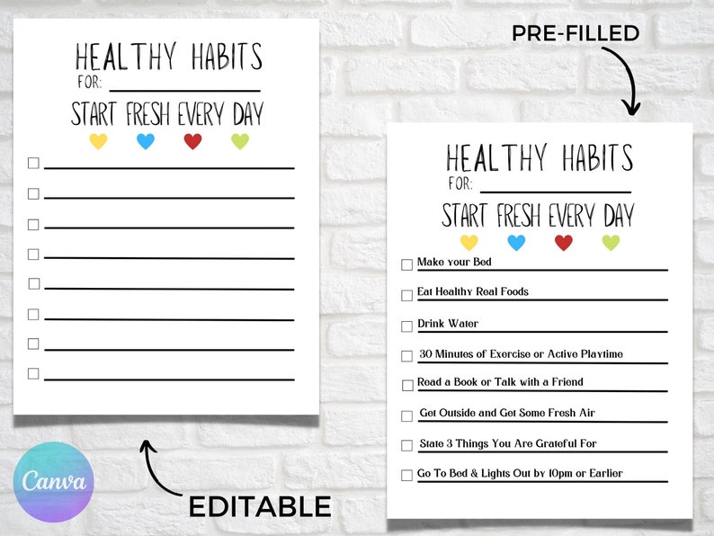 Healthy Habits Checklist Kids Daily Routine Reward Chart Daily ...