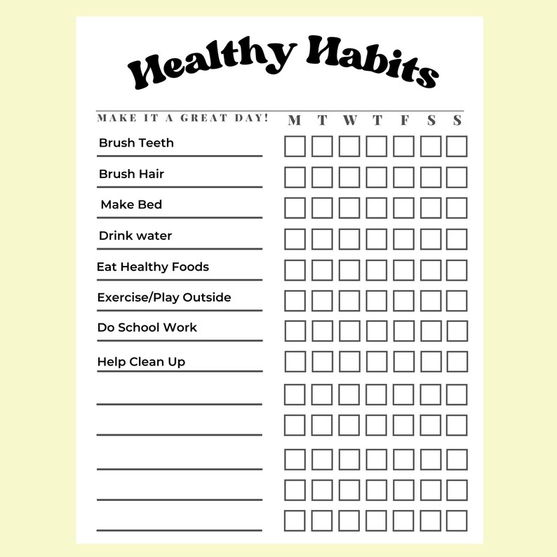 Healthy Habits Checklist, Kids Daily Routine, Printable Daily Routine ...