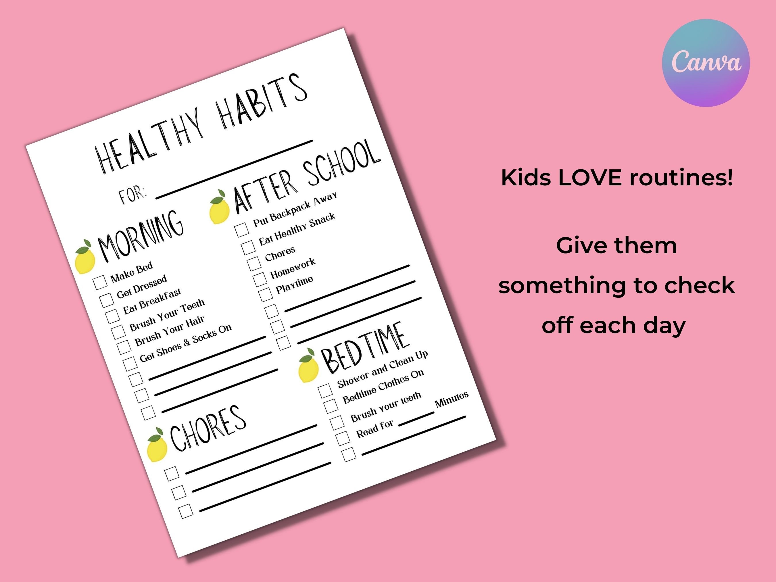 Healthy Habits Checklist Kids Daily Routine Reward Chart Daily ...