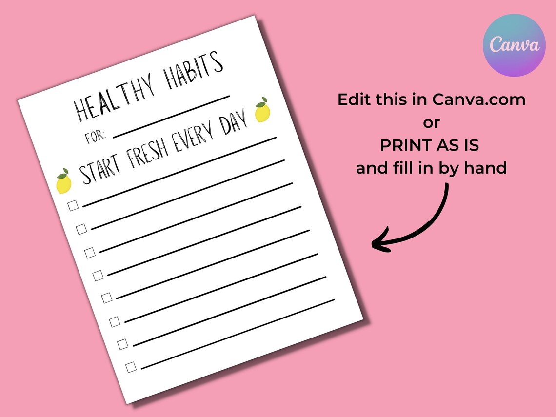 Healthy Habits Checklist Kids Daily Routine Reward Chart Daily ...