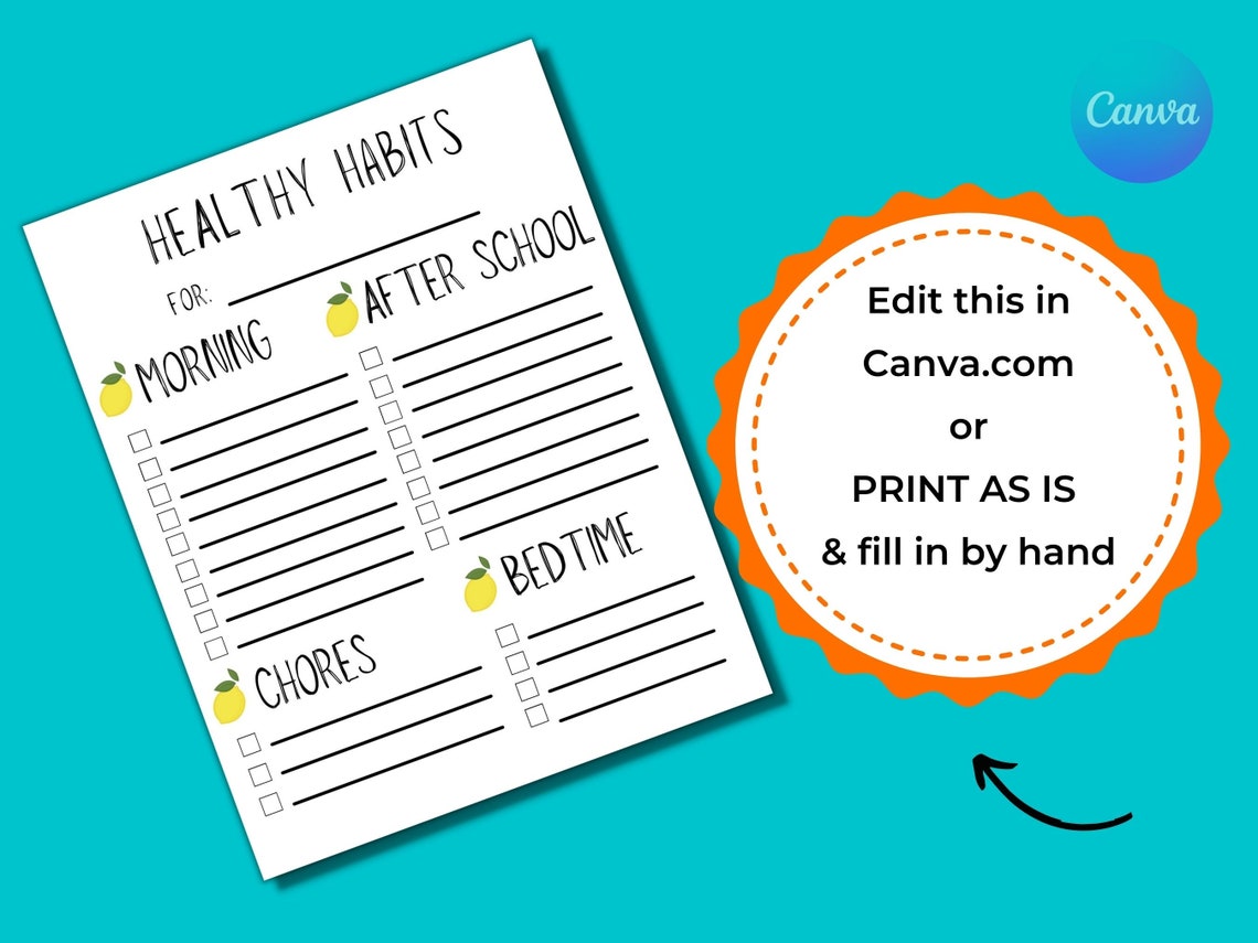 Healthy Habits Checklist Kids Daily Routine Reward Chart - Etsy