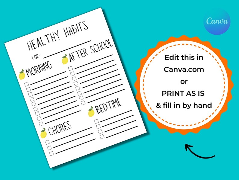 Healthy Habits Checklist Kids Daily Routine Reward Chart - Etsy