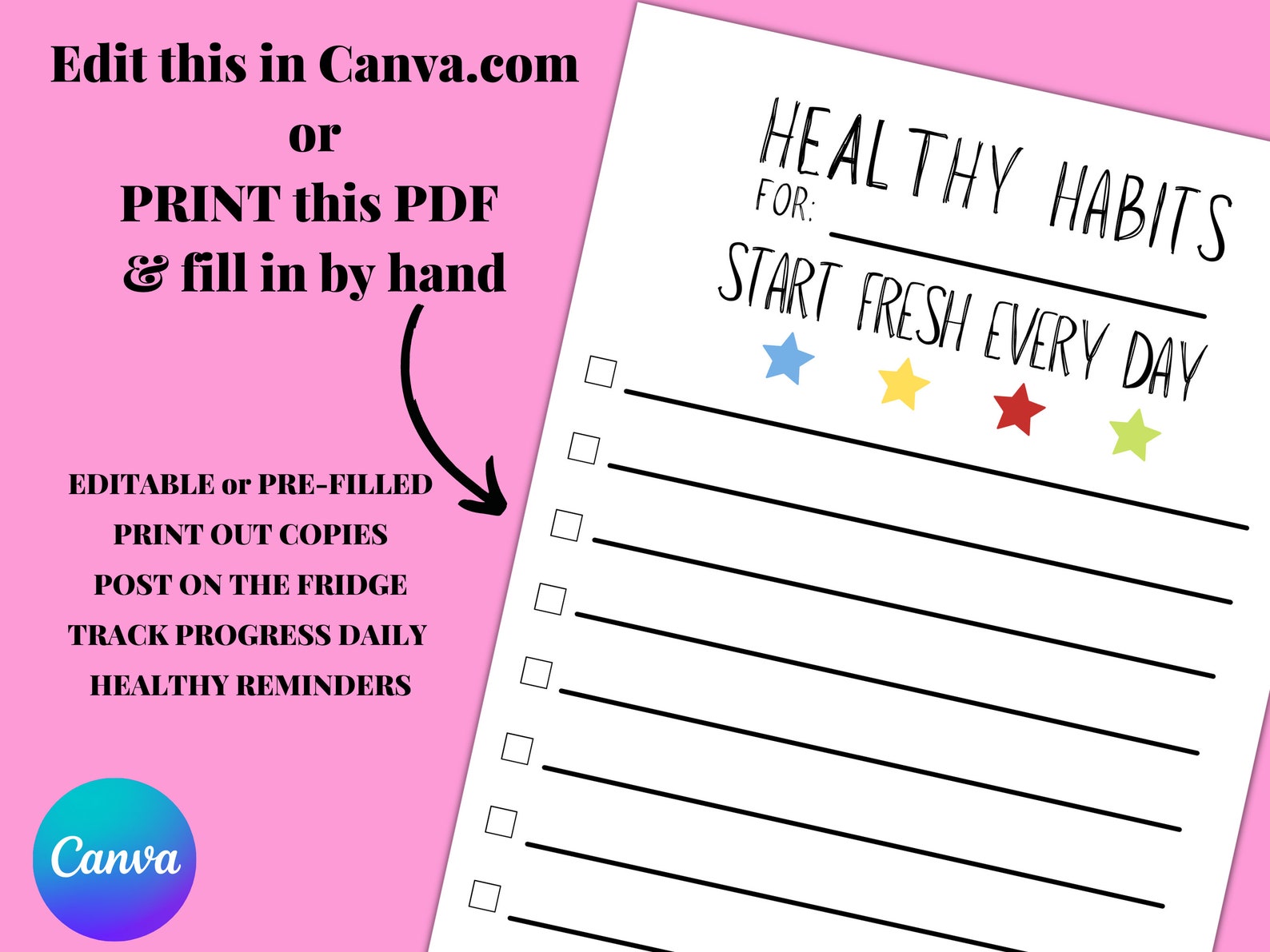 Healthy Habits Checklist | Kids Daily Routine | Reward Chart | Daily ...