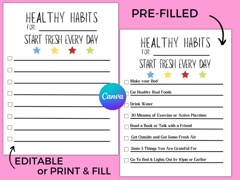 Healthy Habits Checklist | Kids Daily Routine | Reward Chart | Daily ...