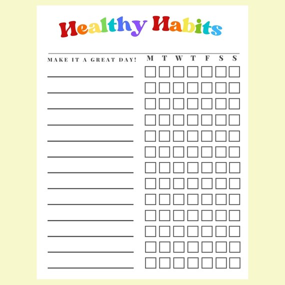 Healthy Habits Checklist Kids Daily Routine Printable Daily Etsy
