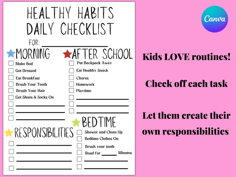 Healthy Habits Checklist | Kids Daily Routine | Reward Chart | Daily ...
