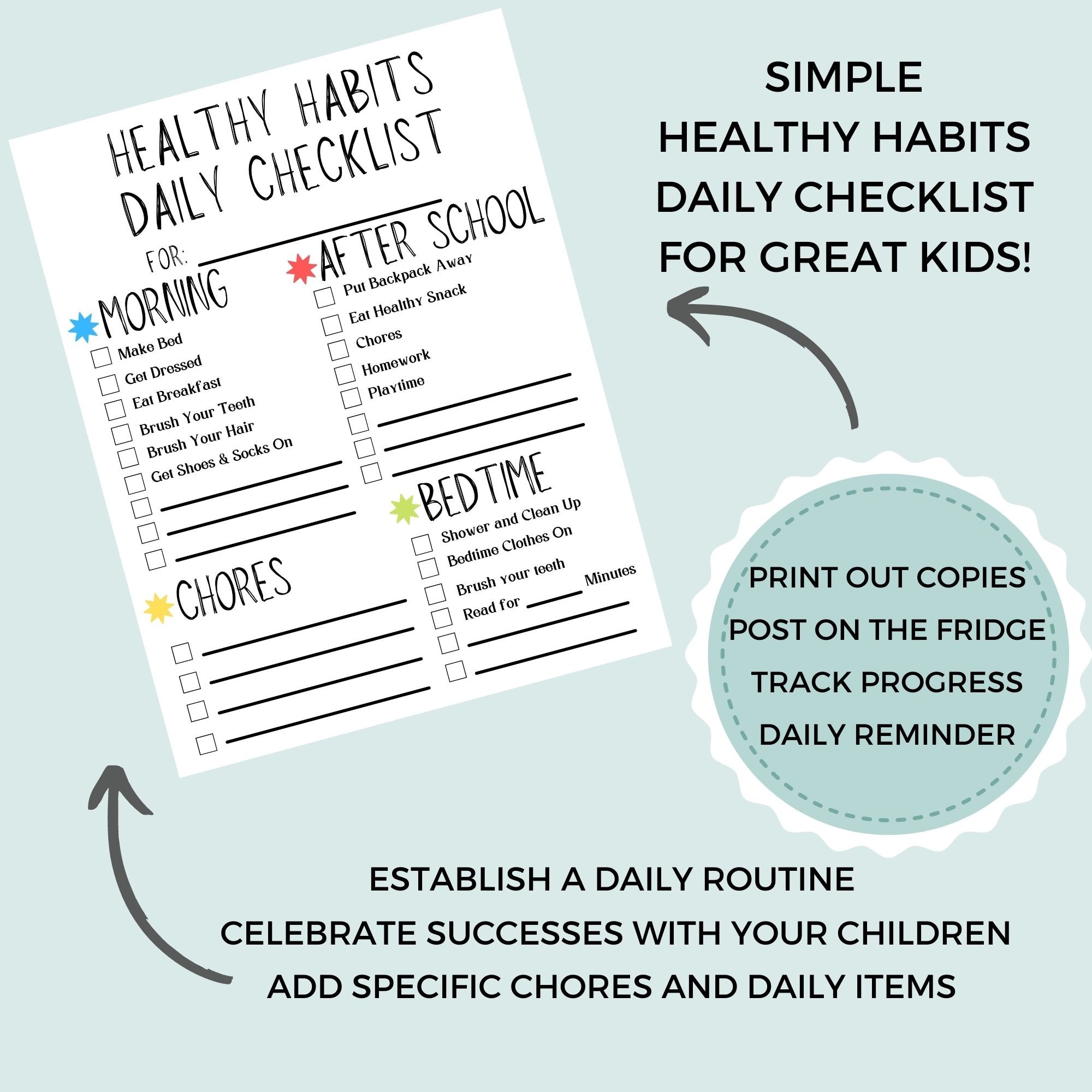 Healthy Habits Checklist, Kids Daily Routine,printable Daily Routine ...