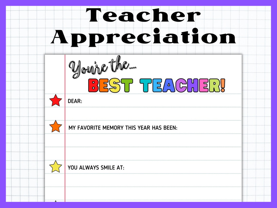 Teacher Appreciation Week Printable, Teacher Thank You Page, Classroom ...