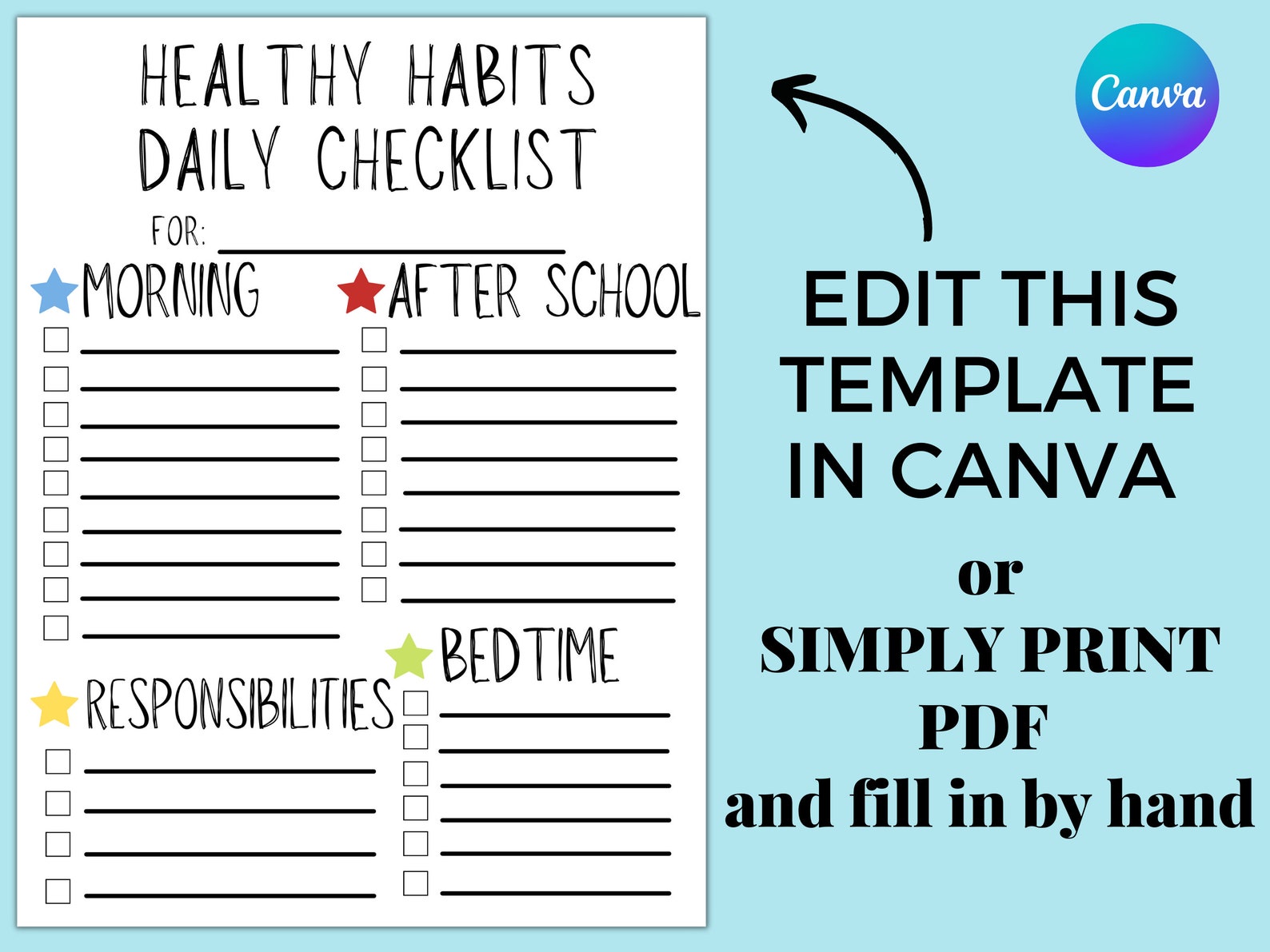 Healthy Habits Checklist, Kids Daily Routine,printable Daily Routine ...