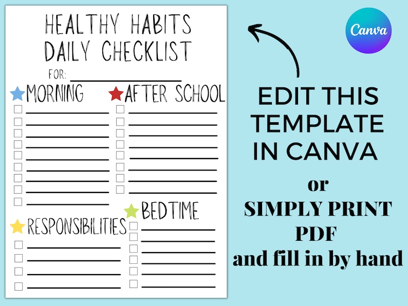 Healthy Habits Checklist, Kids Daily Routine,printable Daily Routine ...
