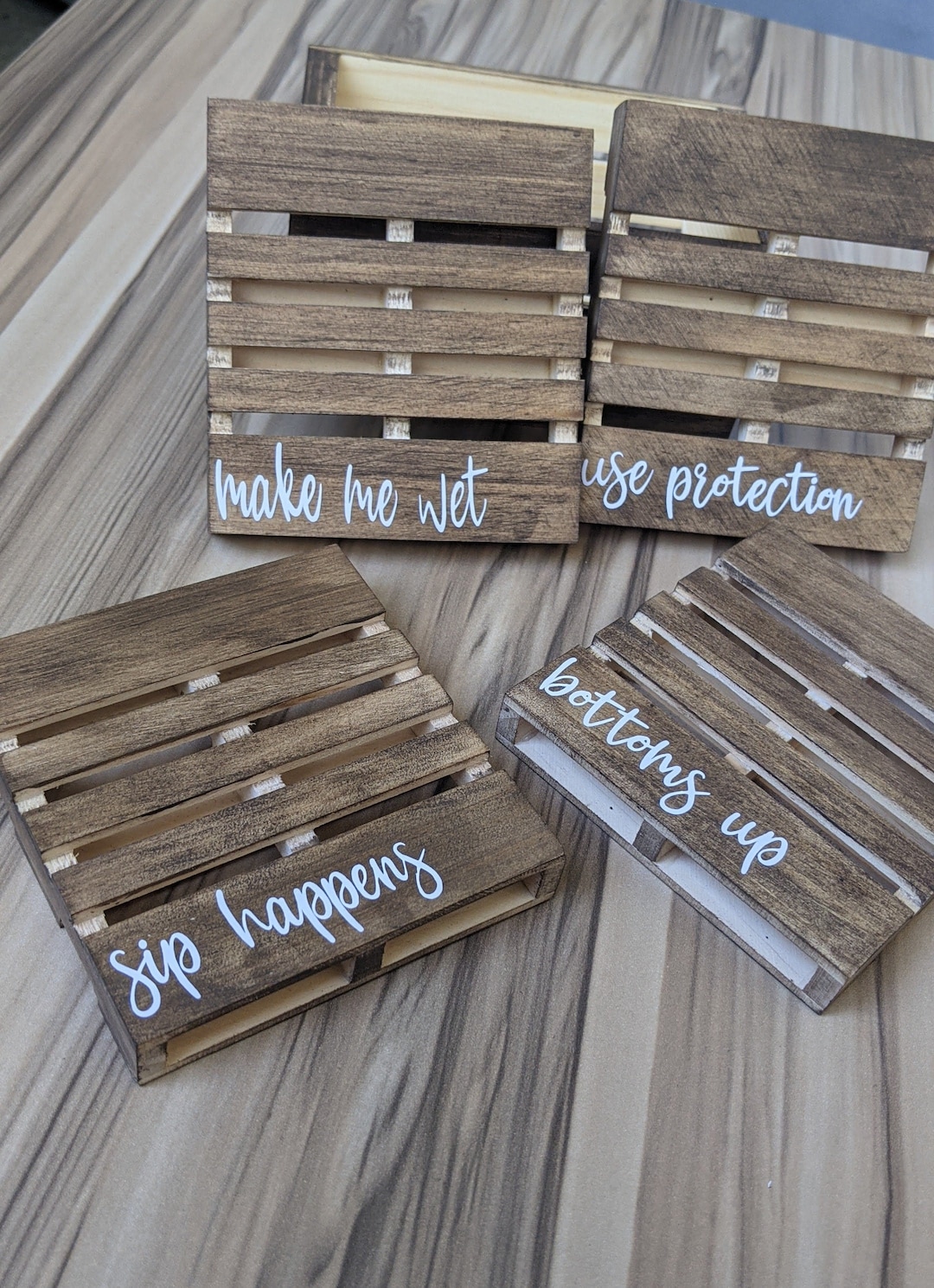 Pallet Coaster Set With Holder, Rustic Brown, Coasters - Etsy
