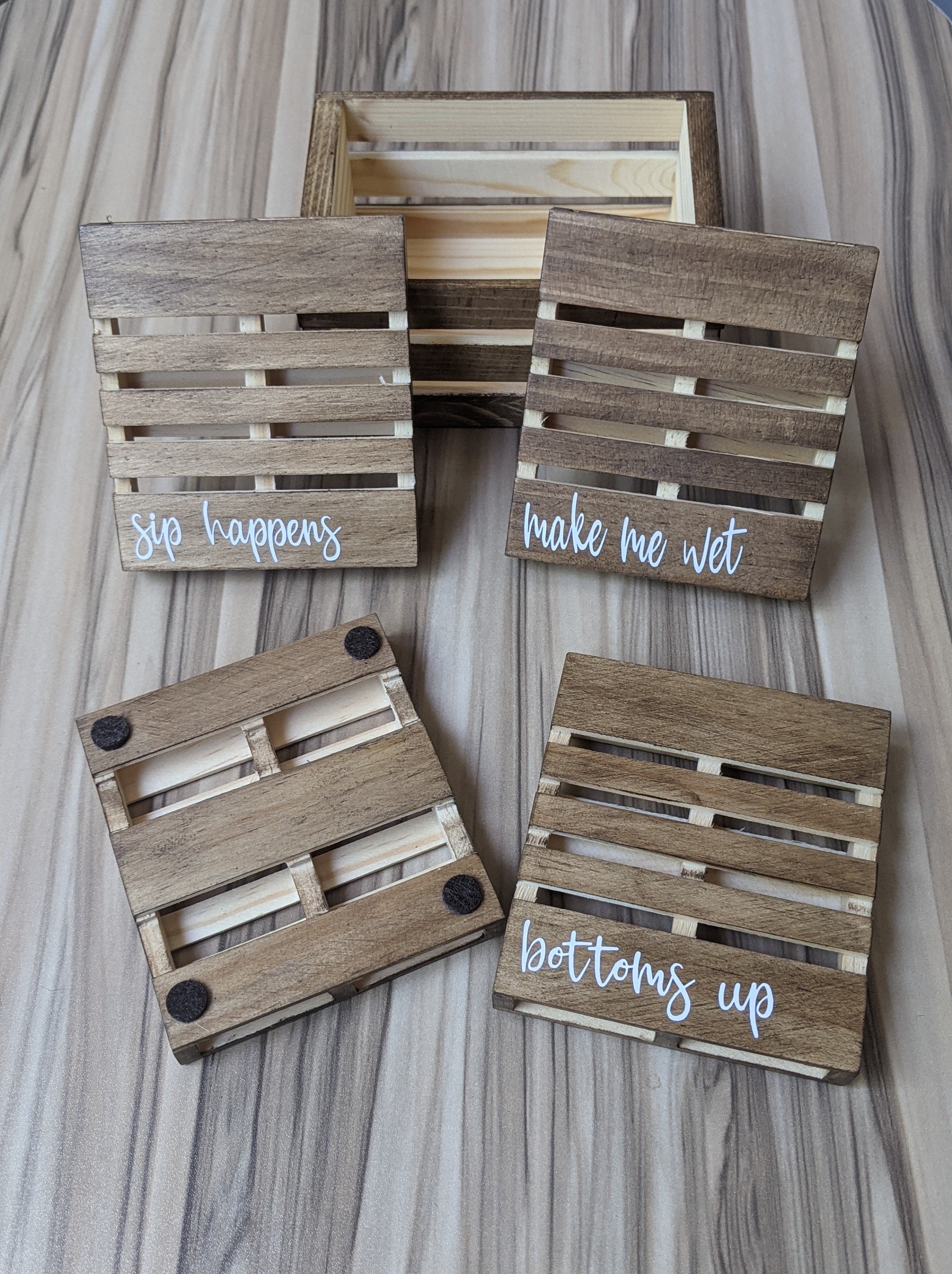 Pallet Coaster Set With Holder Rustic Brown Coasters - Etsy