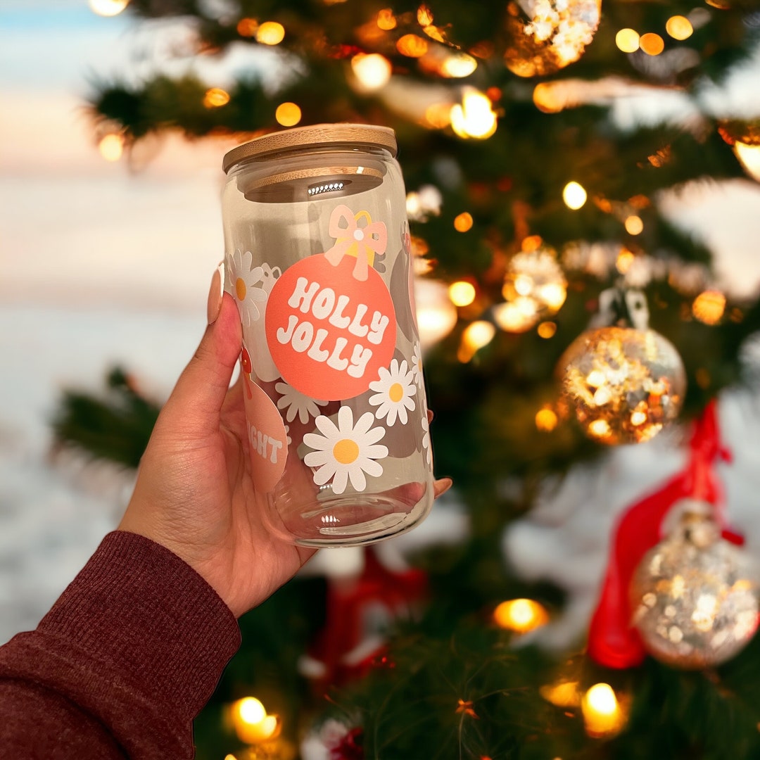 Holly Jolly ho Ho Ho Cup 16oz Coldcup Bamboo Lid Glass - Etsy