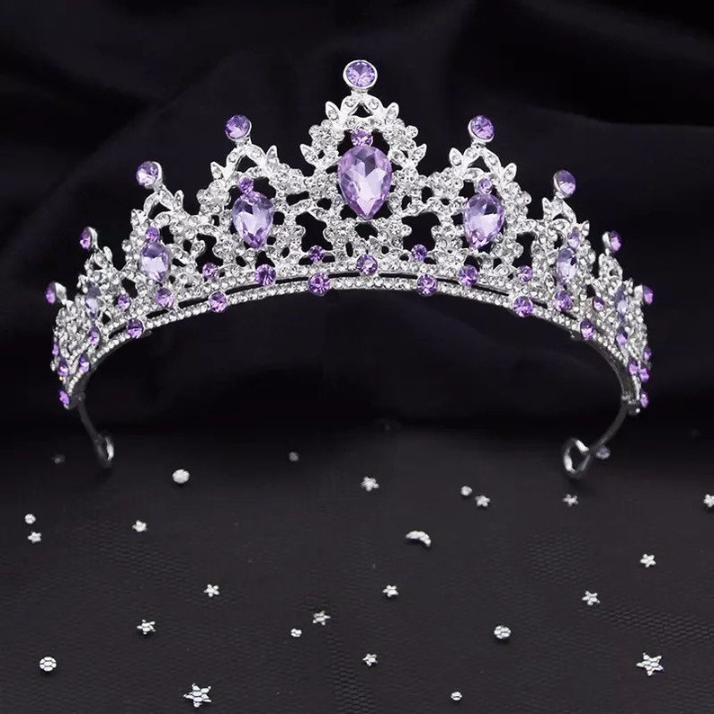 Purple Bridal Tiara Set Wedding Tiara Set Crystal Necklace - Etsy