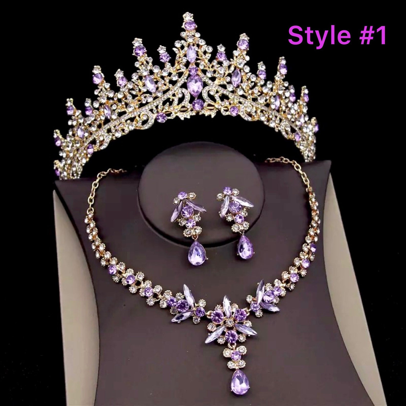 Purple Bridal Tiara Set Wedding Tiara Set Crystal Necklace - Etsy