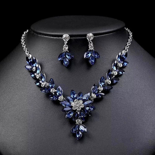 Royal Blue Bridal Jewelry Set Wedding Necklace Earrings - Etsy