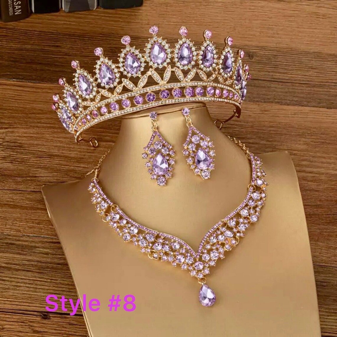 Purple Bridal Tiara Set Wedding Tiara Set Crystal Necklace - Etsy
