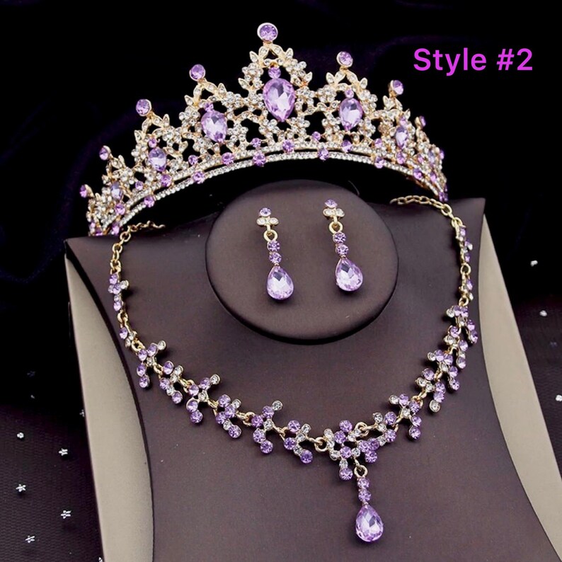 Purple Bridal Tiara Set Wedding Tiara Set Crystal Necklace - Etsy