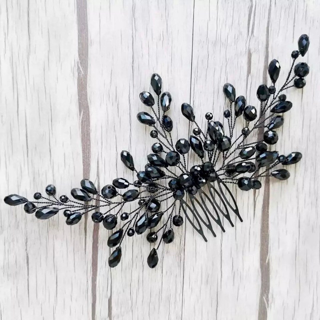 Black Crystal Bridal Hair Comb Black Wedding Hair Vine Hairpins Women ...