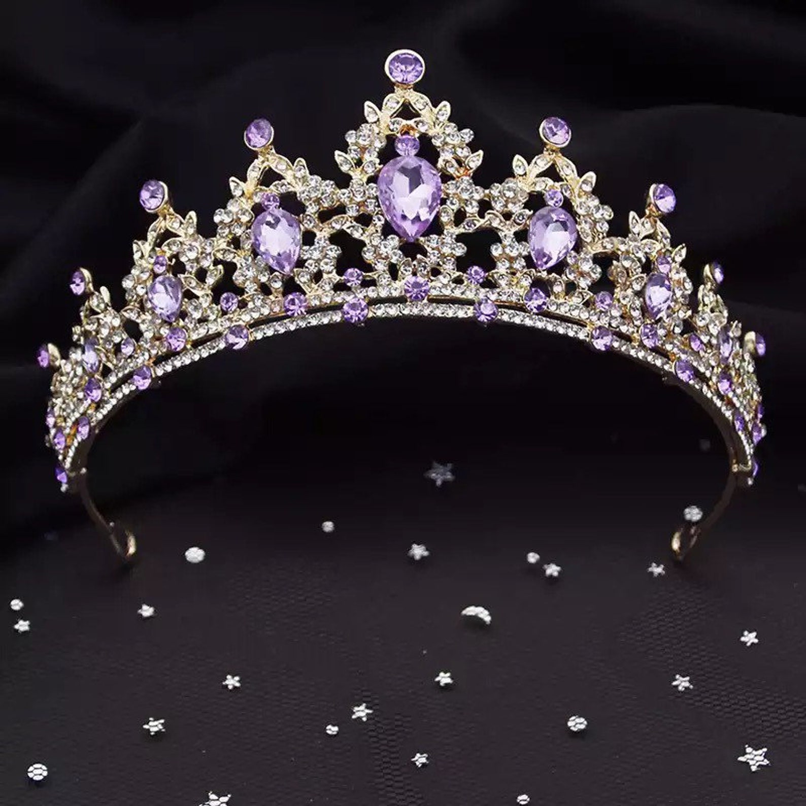 Purple Bridal Tiara Set Wedding Tiara Set Crystal Necklace - Etsy