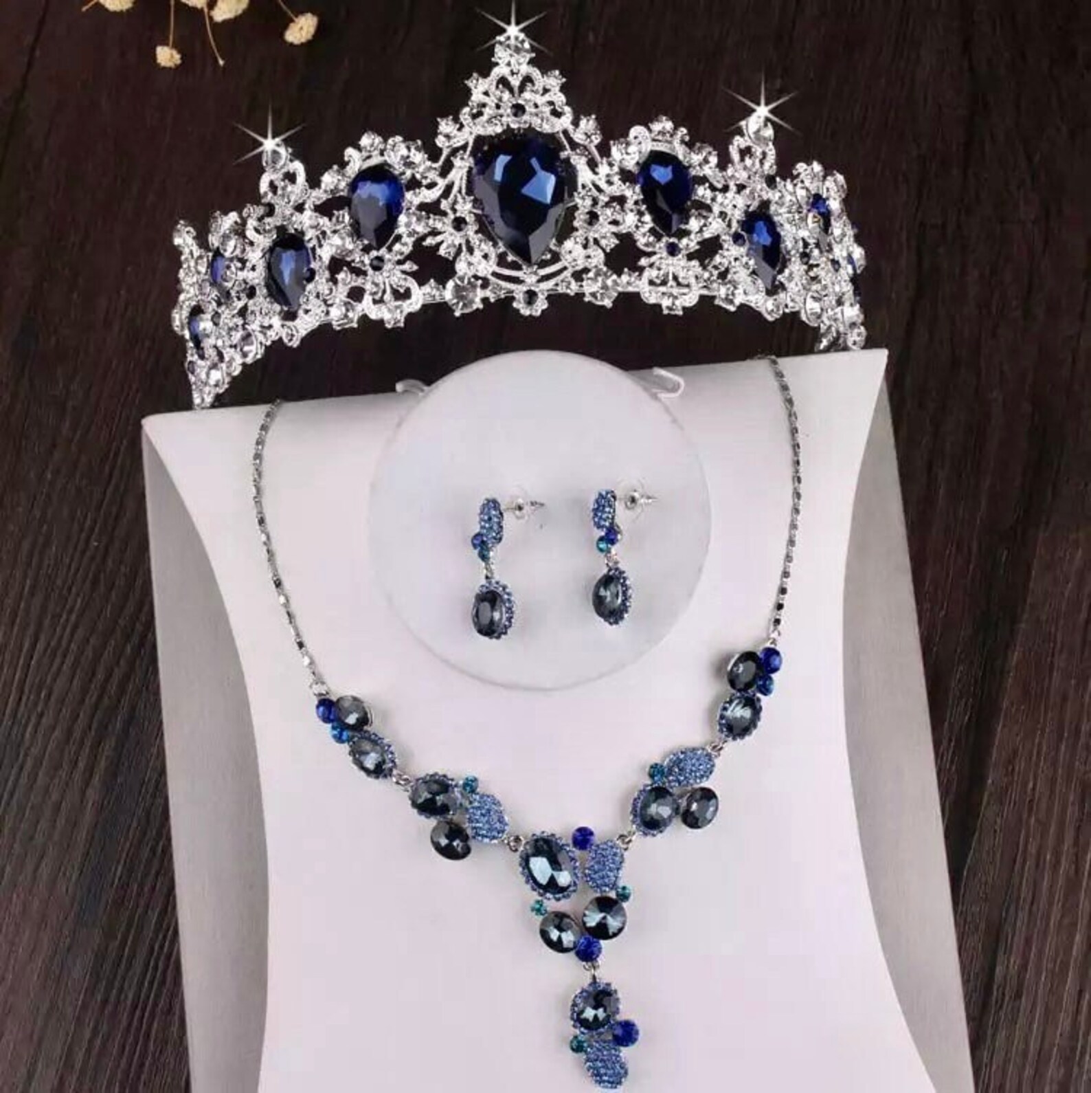 Dark Blue Baroque Bridal Tiara Set Crystal Necklace and - Etsy
