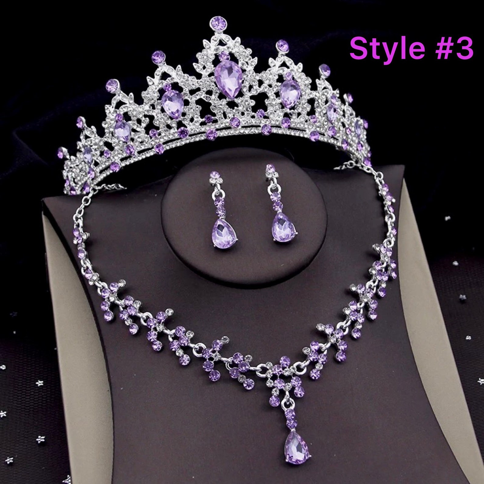 Purple Bridal Tiara Set Wedding Tiara Set Crystal Necklace - Etsy