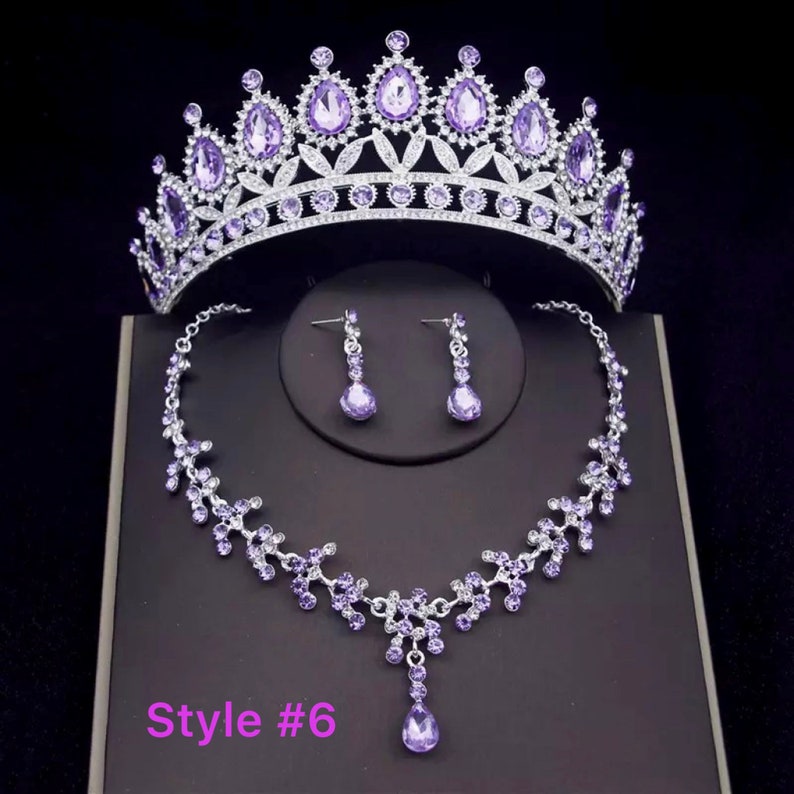 Purple Bridal Tiara Set Wedding Tiara Set Crystal Necklace - Etsy