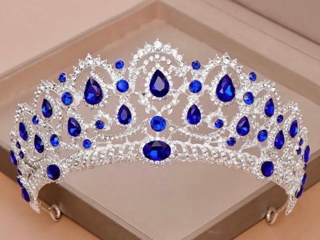 Silver Blue Bridal Tiara, Baroque Blue Crystal Wedding Headpiece, Queen ...