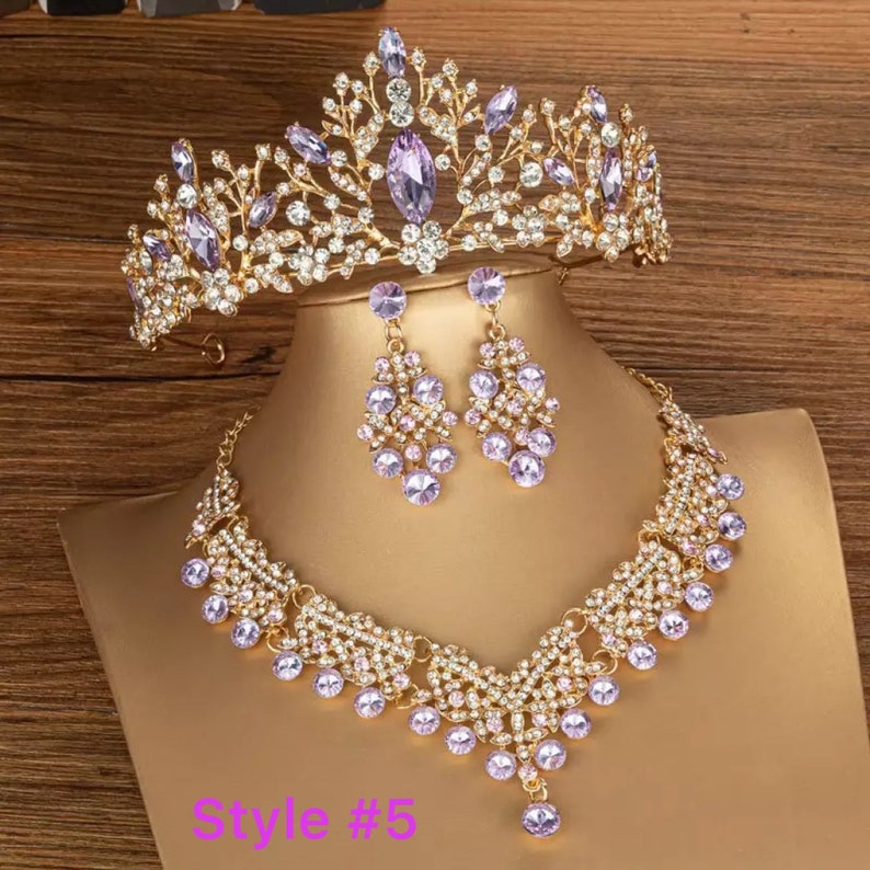 Purple Bridal Tiara Set Wedding Tiara Set Crystal Necklace - Etsy