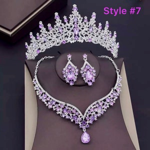Purple Bridal Tiara Set, Wedding Tiara Set, Crystal Necklace and ...