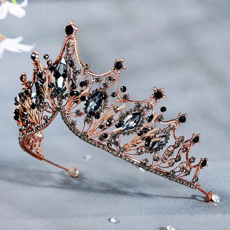 Baroque Copper Black Crystal Crown Wedding Rhinestone Bridal - Etsy