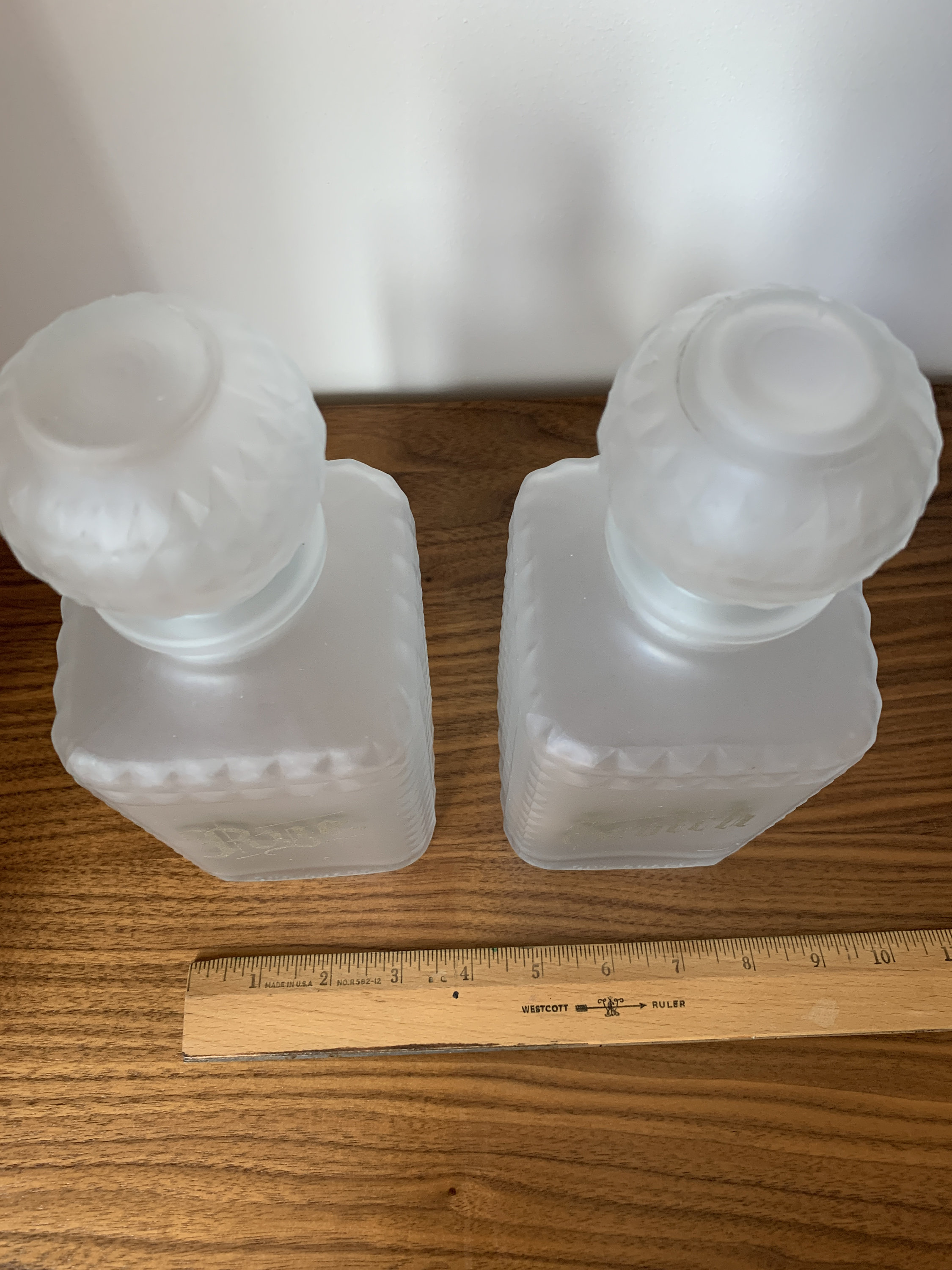 Vintage Decanter Set Scotch and Rye With Chrome Holder Frosted - Etsy