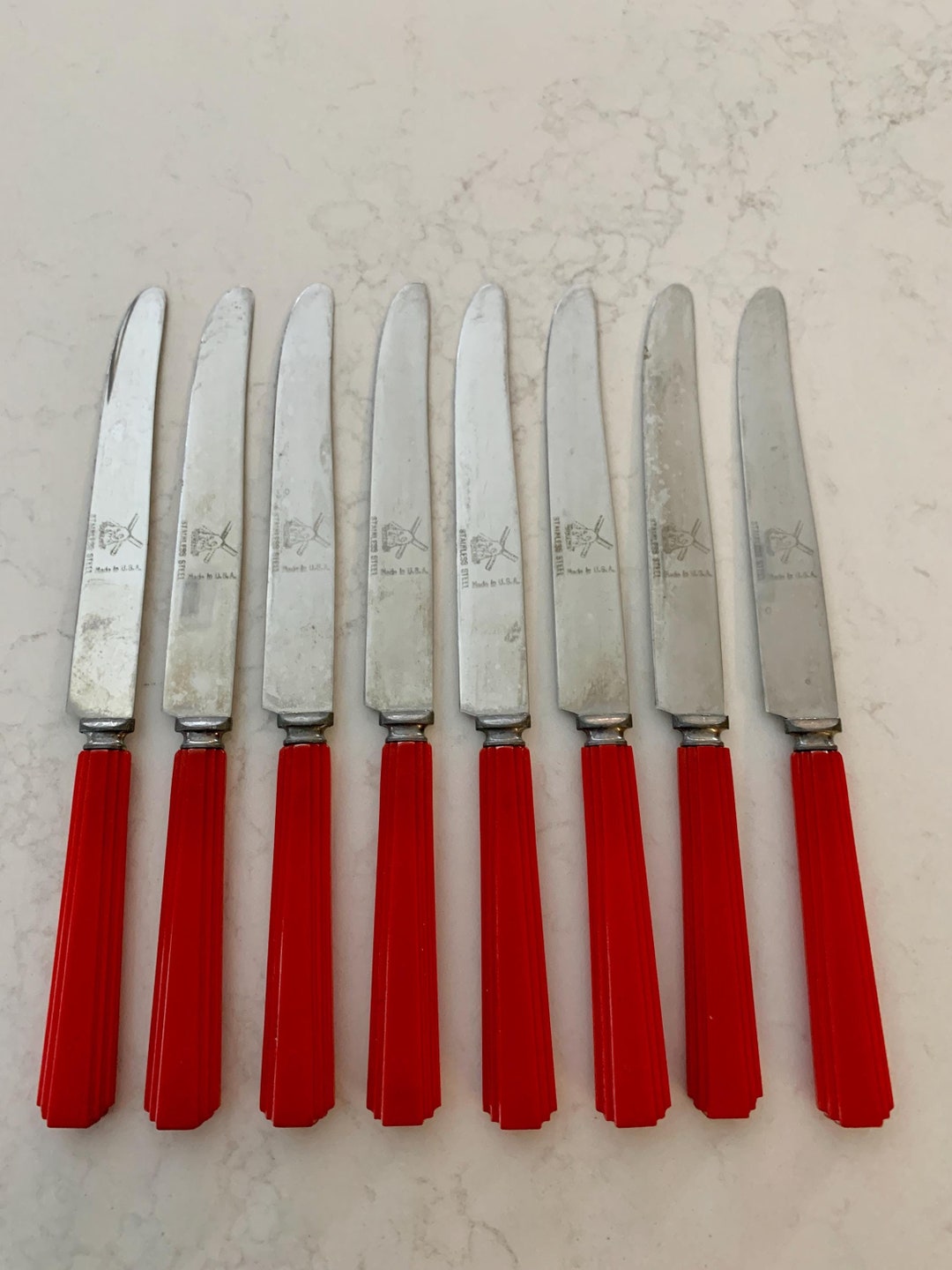 Vintage Red Bakelite Handle Dinner Knives - Set of 8 - USA Made - Etsy