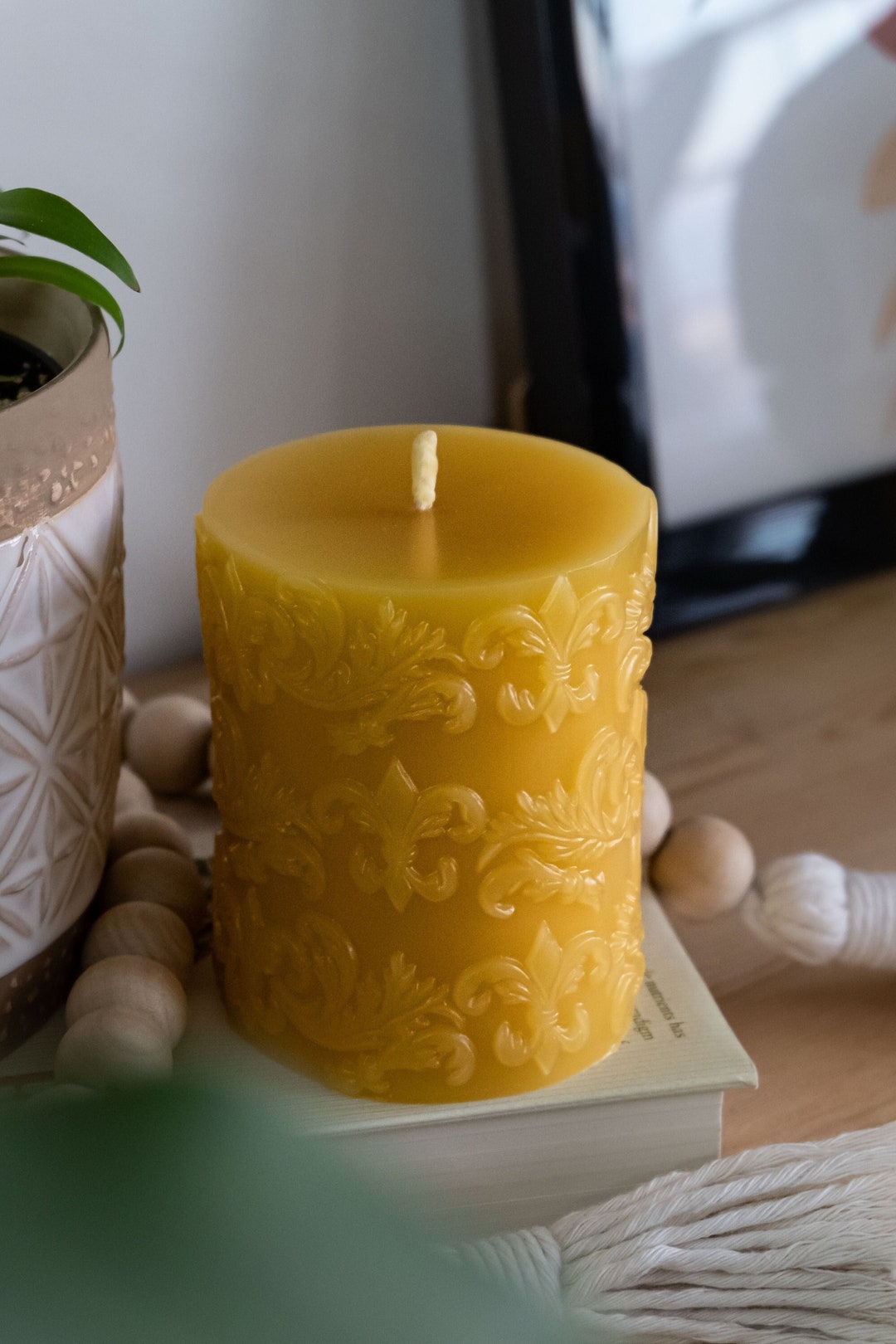 Beeswax Pillar Candle, Fleur-de-lis Candle, Lily Flower Decoration ...