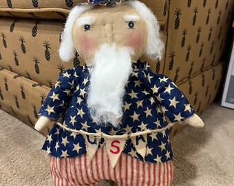 Primitive Uncle Sam Doll With Eagle, Patriotic Uncle Sam Doll, Handmade ...