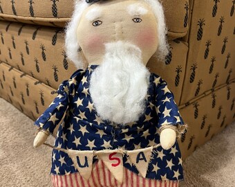 Primitive Americana Uncle Sam Flying With Flag, Handmade Uncle Sam ...
