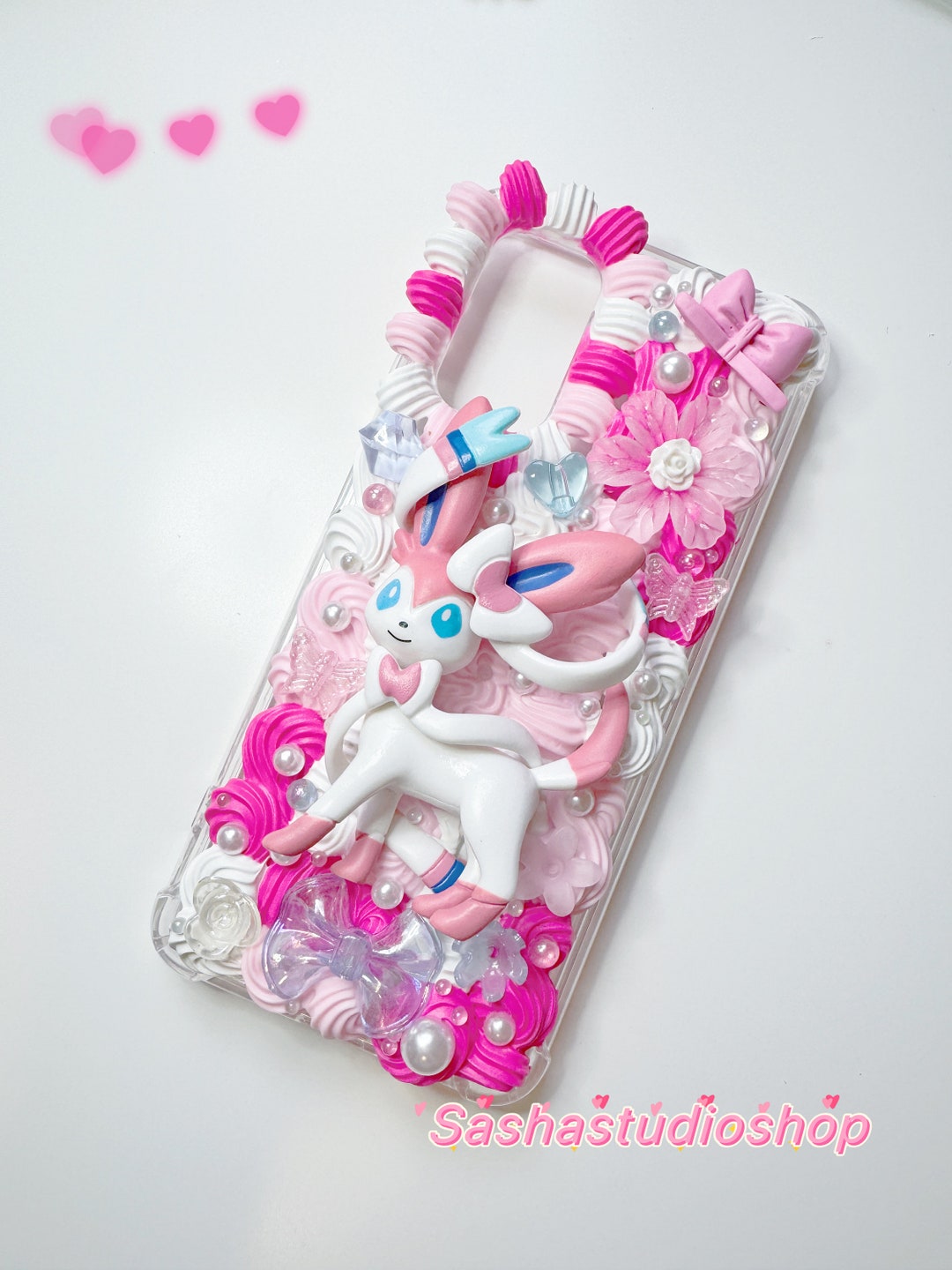 NEW Decoden Custom Handmade Pink Theme Sylveon Eevee Pokemon Phone Case ...