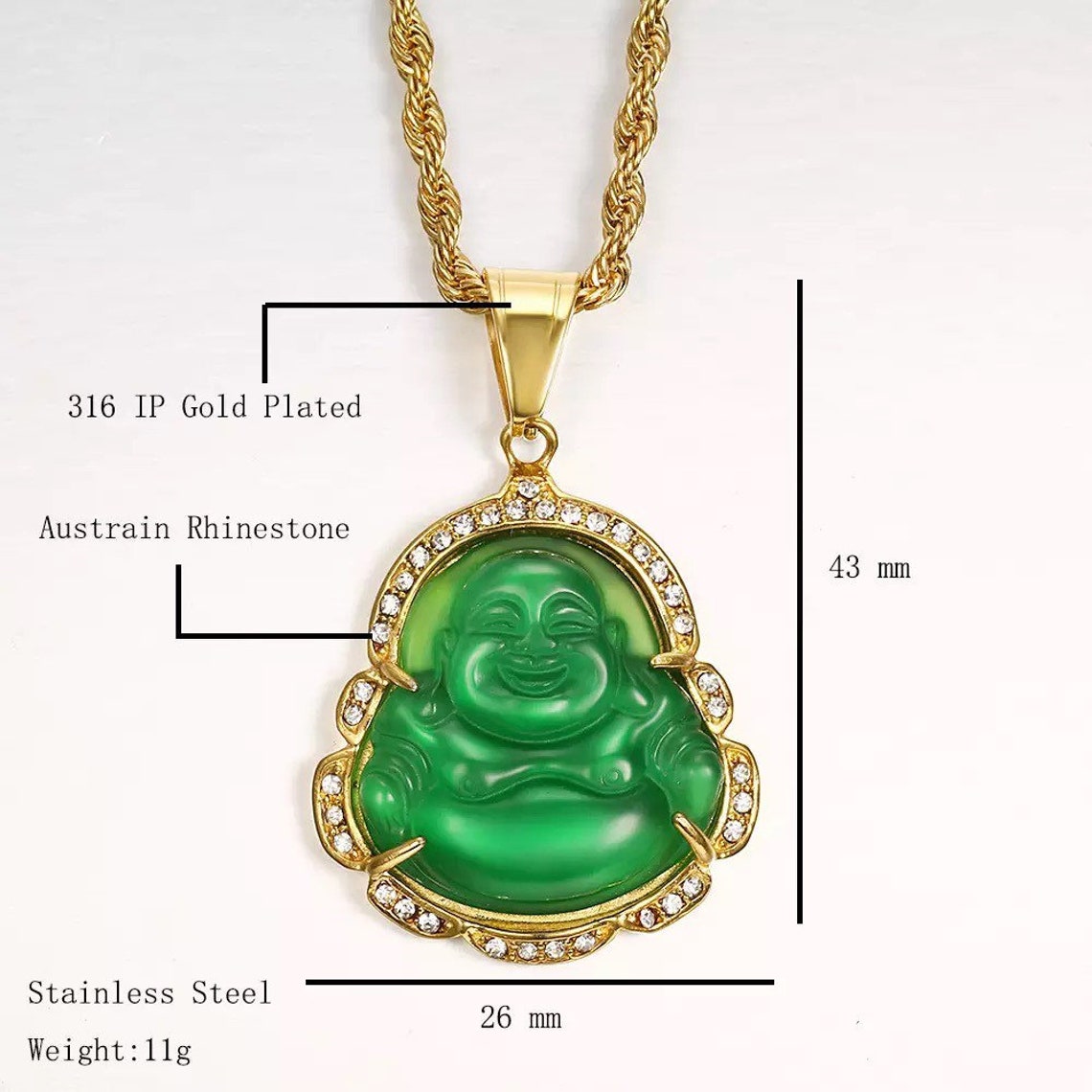 18k Gold Buddha Pendant Necklace| Big Jade Healing Stone Pendulum ...