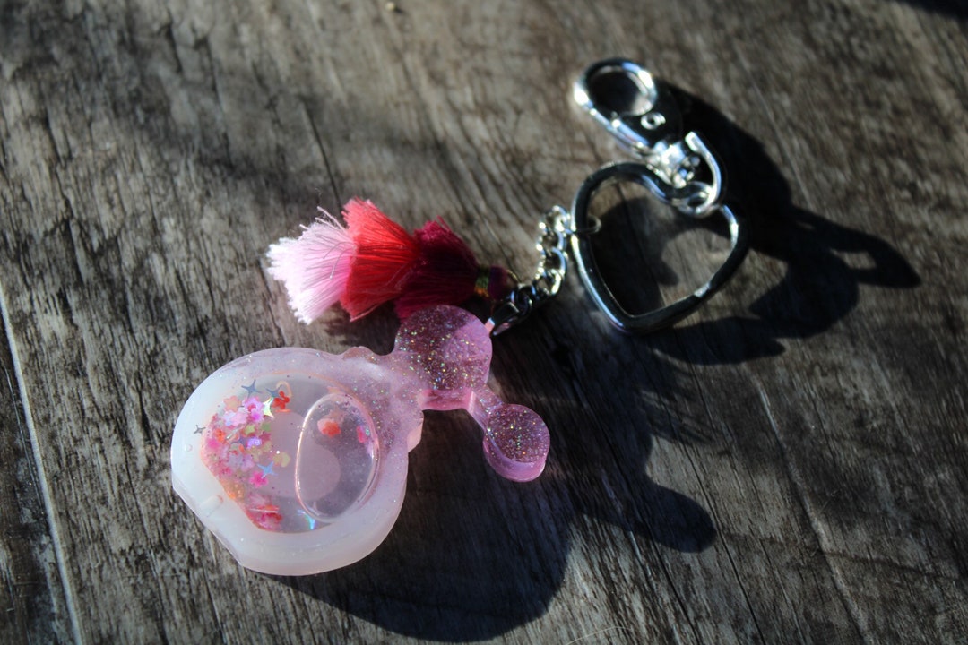 Perfume Bottle Shaker Keychain Resin Pink White Heart - Etsy