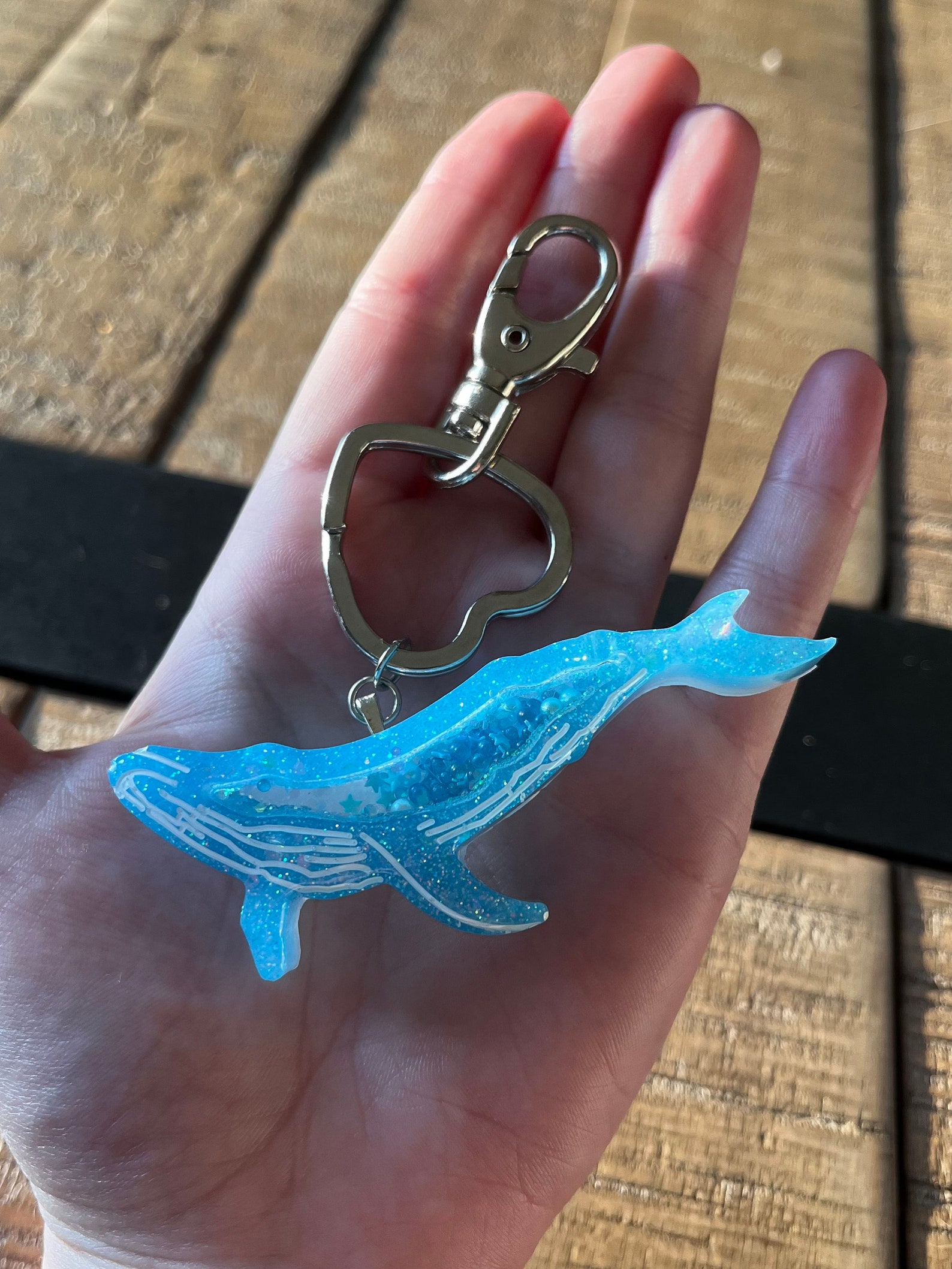 Keychain, Shaker, Shaker Keychain, Blue, Whale, Space, Resin, Glitter ...