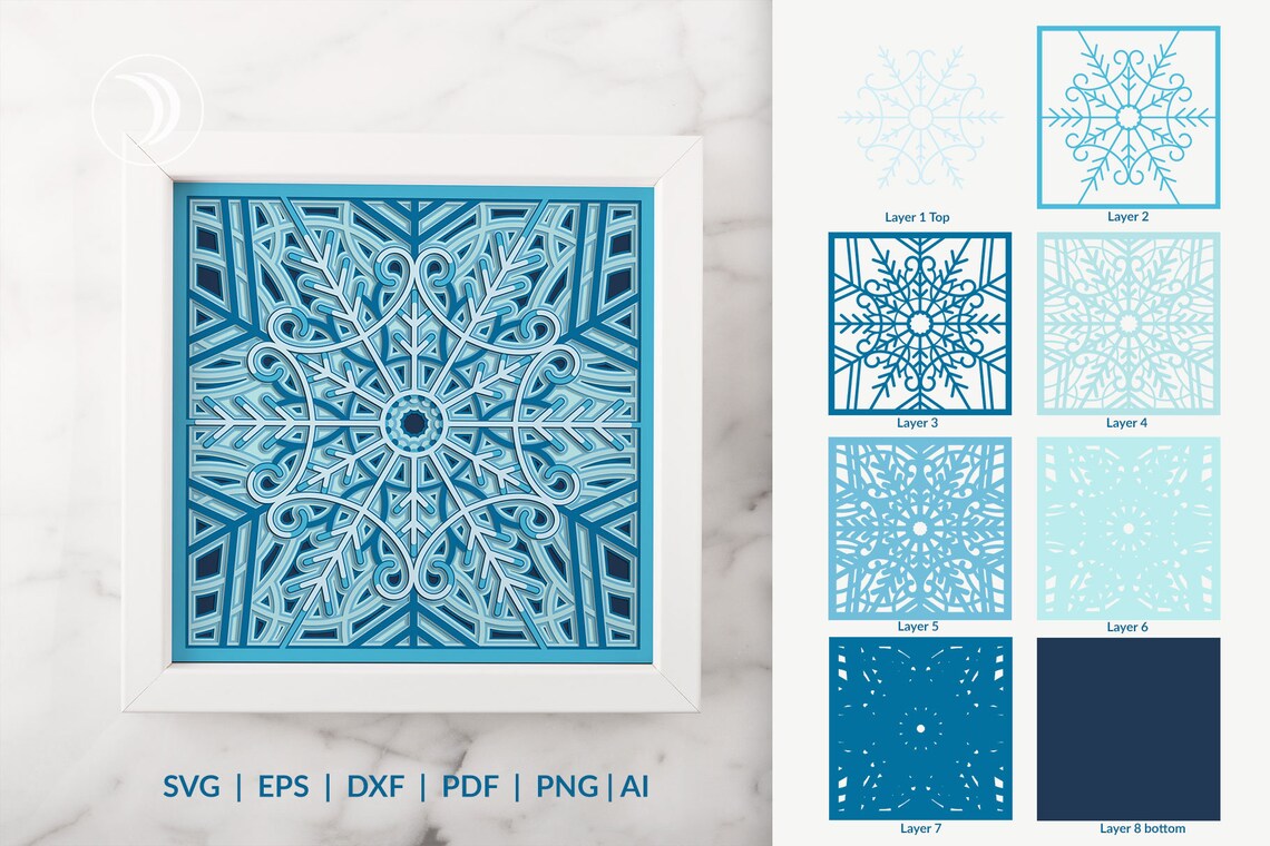 3D Layered Snowflake Mandala, Multilayer Snowflake SVG Papercut, Laser ...