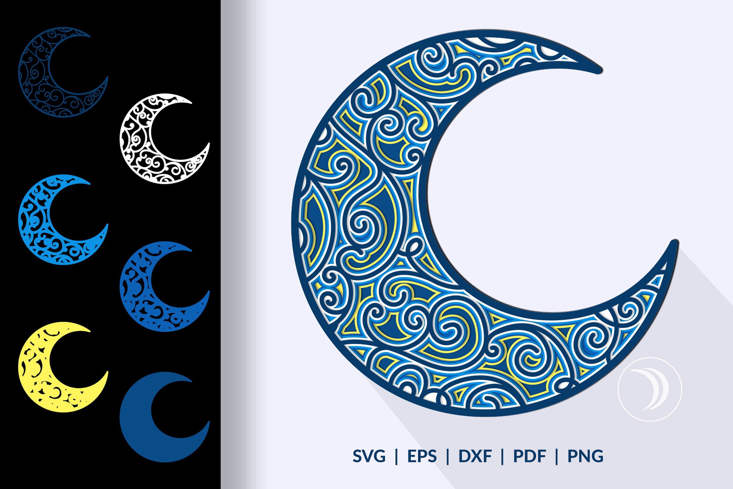 3D Layered Moon SVG, Crescent Moon Mandala Cut File, Half Moon SVG ...