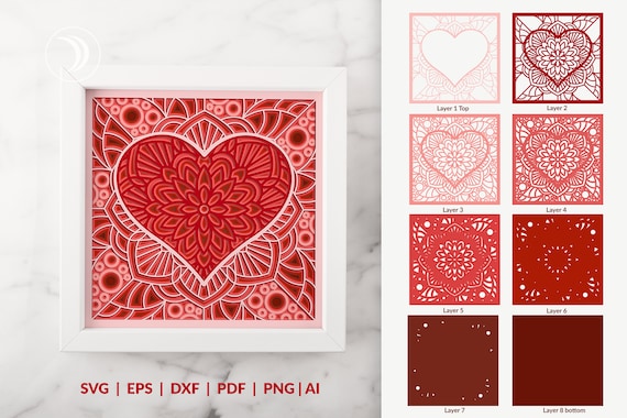 3D Layered Heart Mandala Multilayer Heart SVG Papercut Laser - Etsy