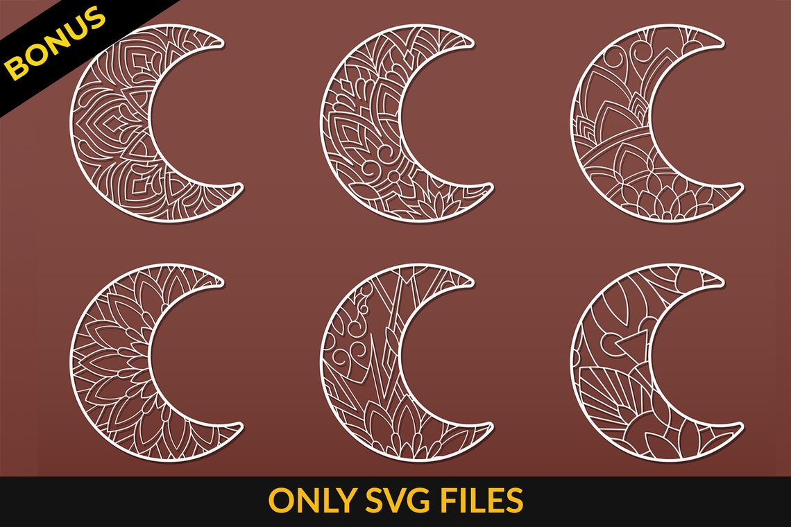 3D Layered Moon SVG, Crescent Moon Mandala Cut File, Half Moon SVG ...