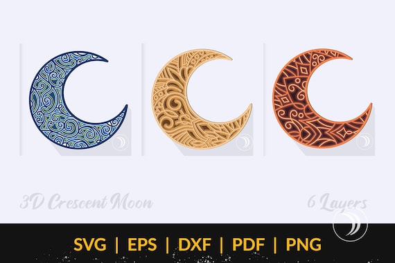 3D Layered Moon SVG Crescent Moon Mandala Cut File Half Moon - Etsy
