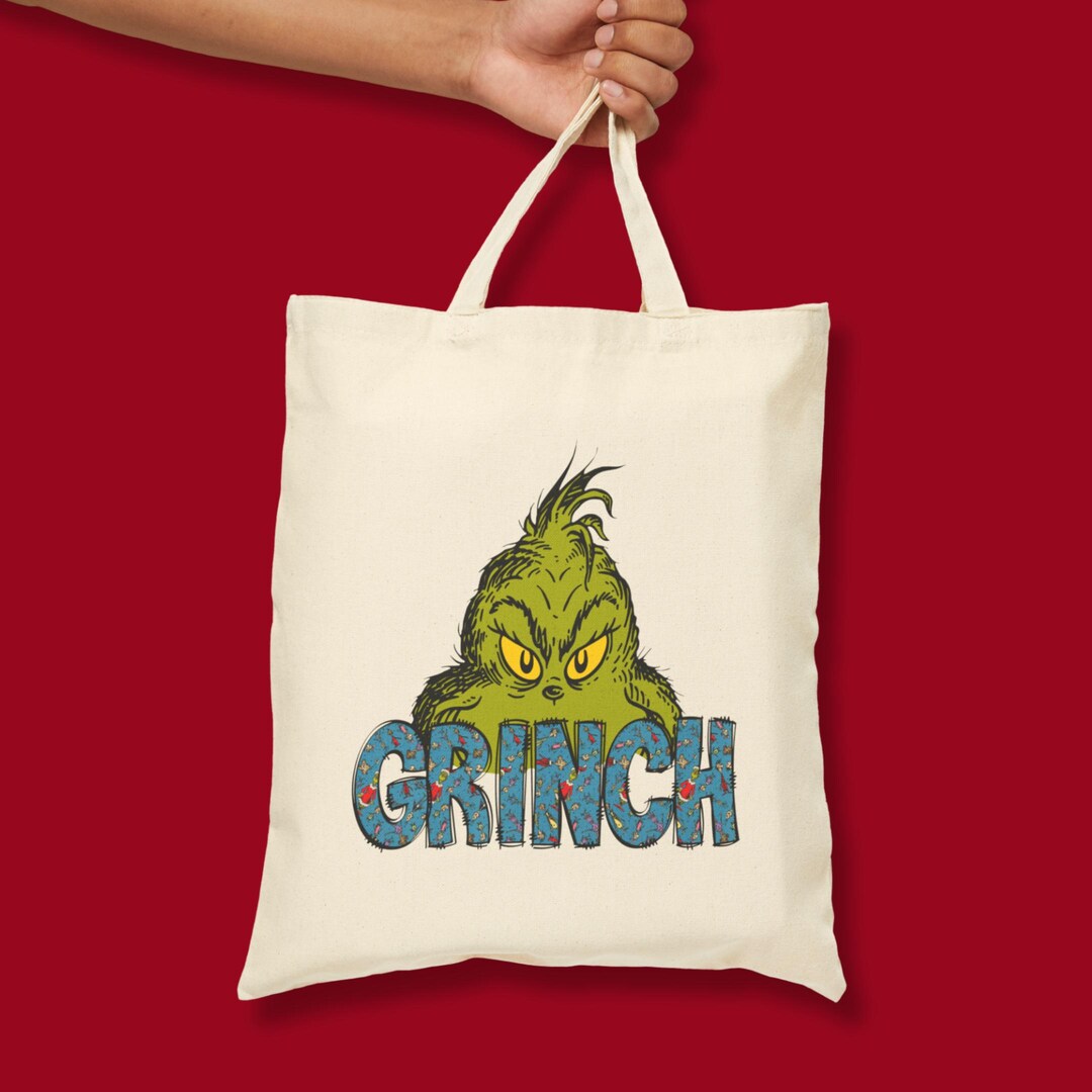 Grinch Tote Bag, Holiday Canvas Bag, Festive Christmas Shopping Tote ...