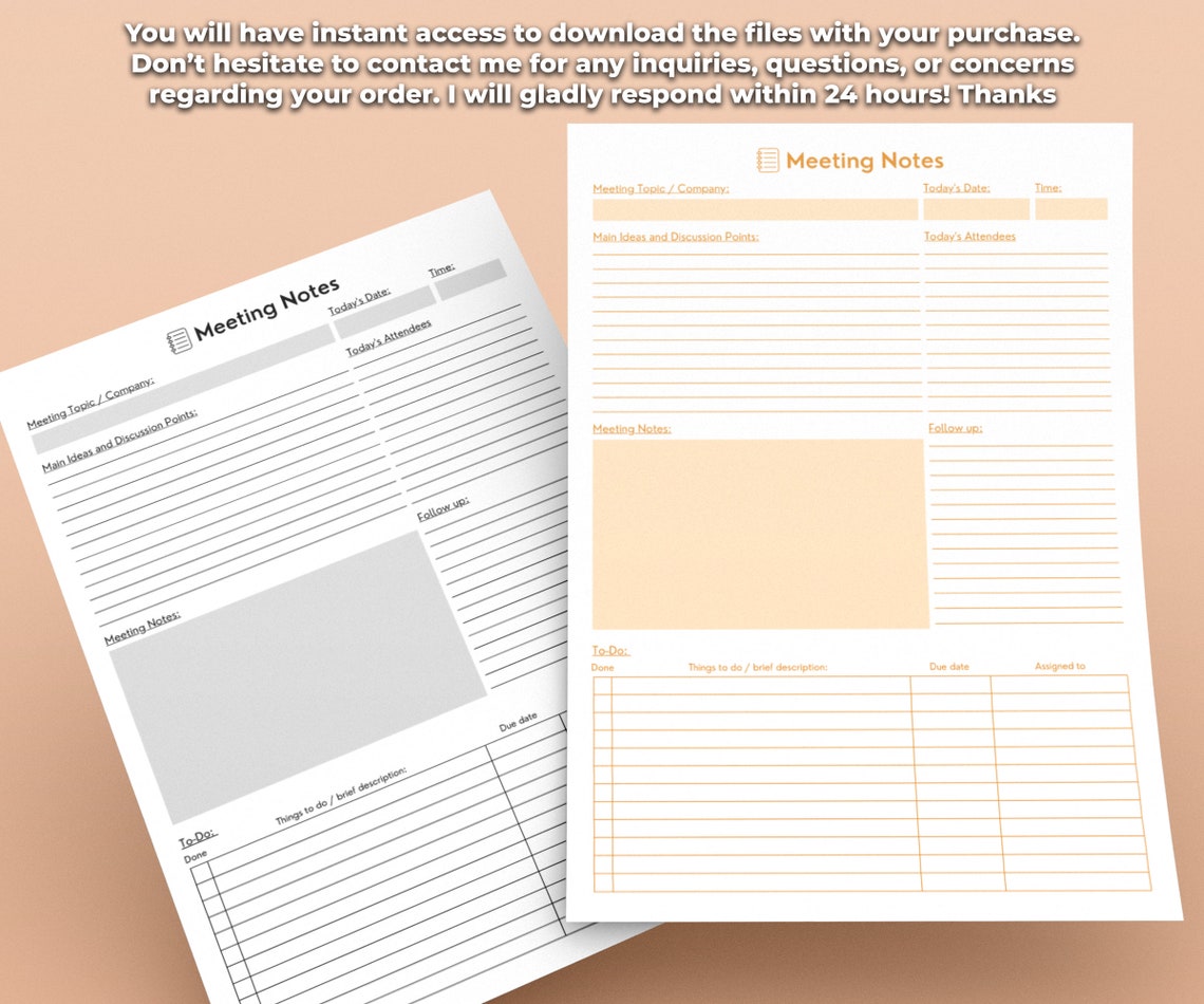 Meeting Notes Template Printable, Meeting Agenda Fillable PDF for ...