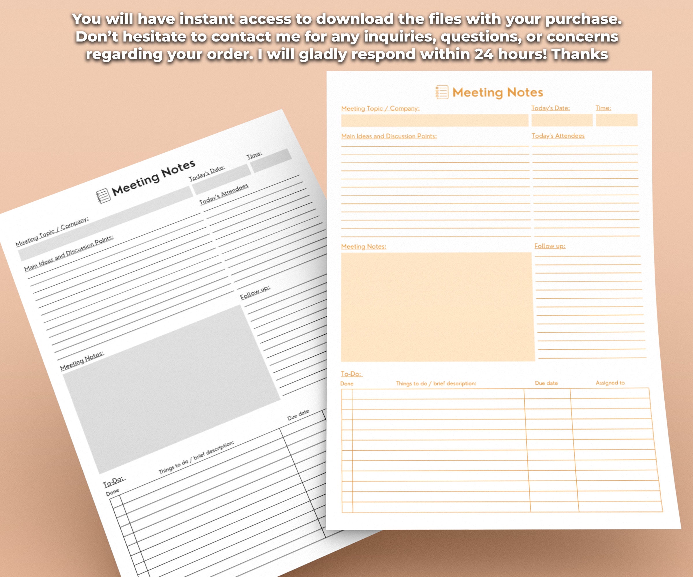 Meeting Notes Template Printable, Meeting Agenda Fillable PDF for ...